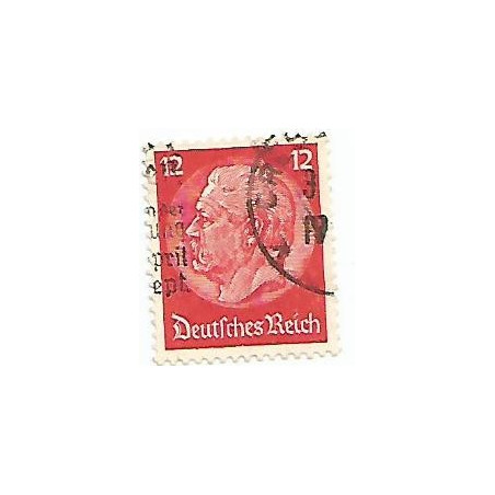 Timbre poste Maréchal Von Hindenburg 12 Pfennig rouge oblitéré